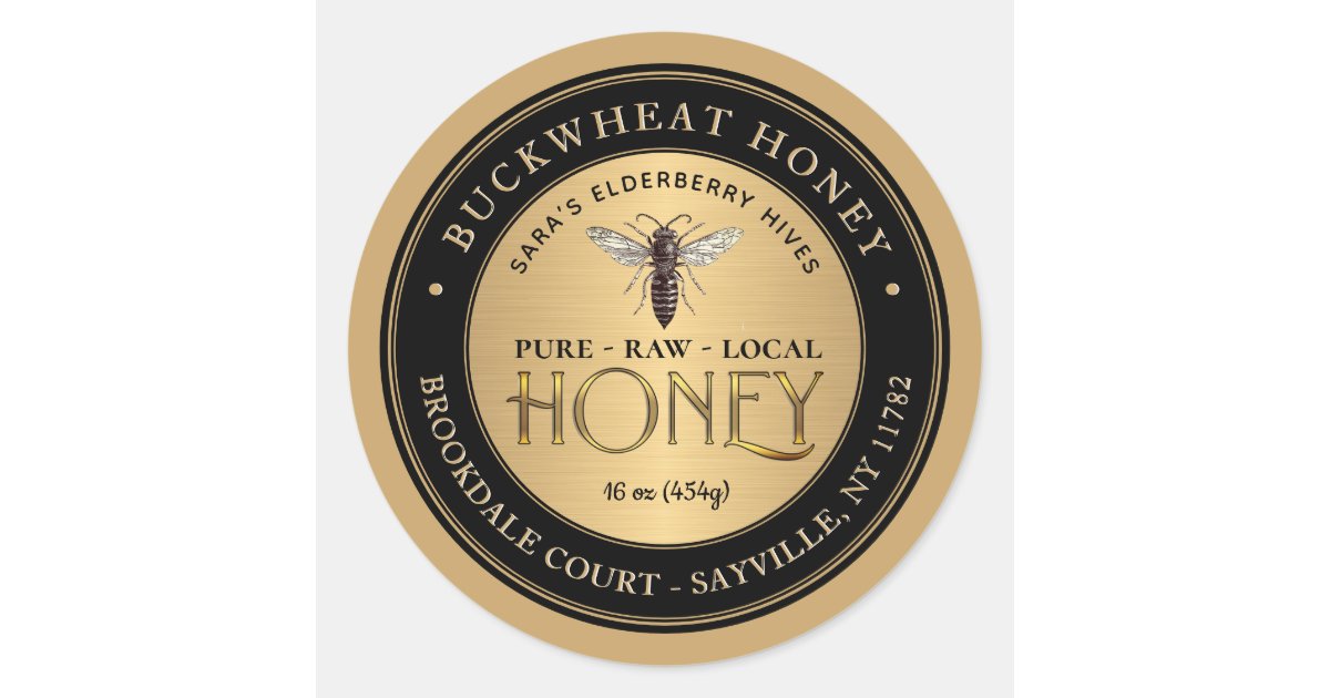 Gold Black Buckwheat Honey Label Vintage Queen Bee | Zazzle