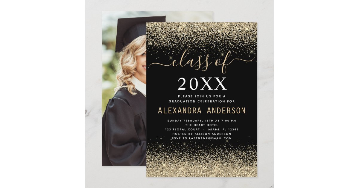 Gold Black Photo Graduation Party Class of 2023 Invitation | Zazzle