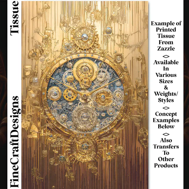 Gold Blue Clock, Gears Screws Cogs DG8 Decoupage Tissue Paper | Zazzle