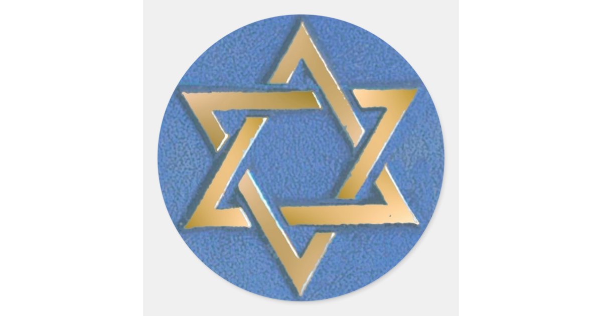 Gold Blue Star of David Art Panel Classic Round Sticker | Zazzle