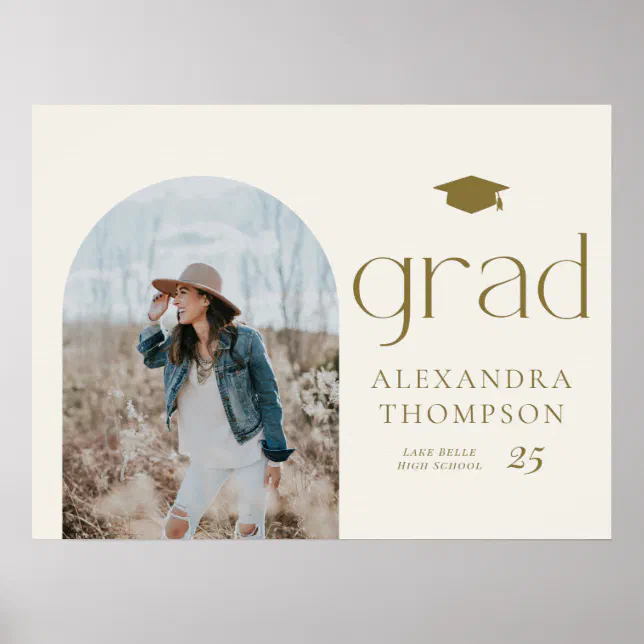 Gold Boho Minimalist Arch Photo Graduation Poster | Zazzle