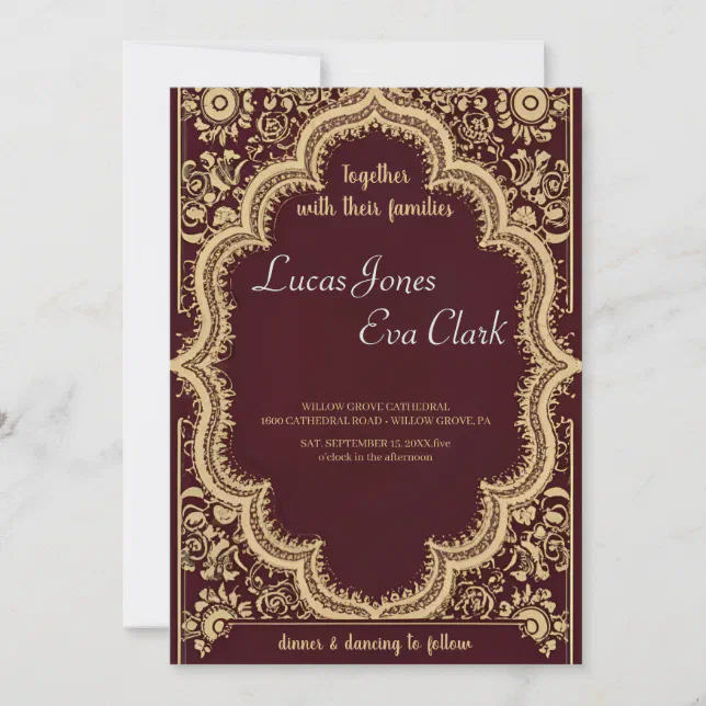 Gold Burgundy Mehendi Henna Indian Wedding Invitat Invitation | Zazzle