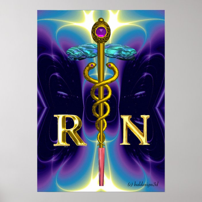 GOLD CADUCEUS REGISTERED NURSE SYMBOL Purple Blue Poster | Zazzle.co.uk