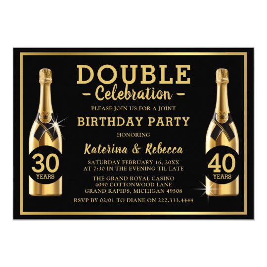 Gold Champagne Elegant Double Birthday Party Invitation | Zazzle.co.uk