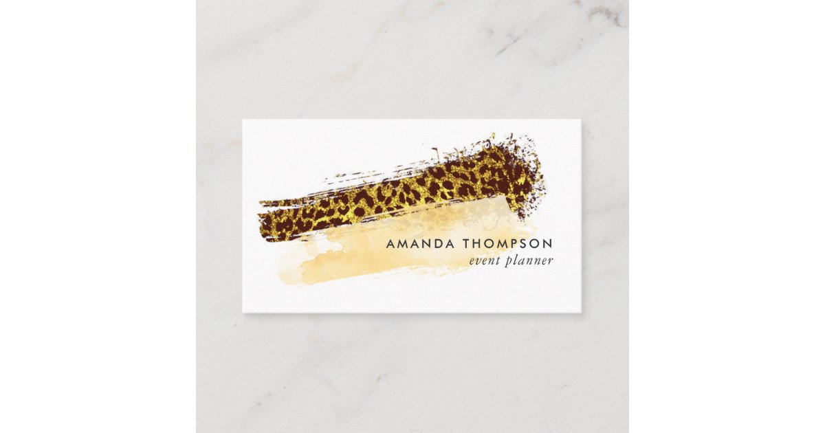 Gold Cheetah Skin Brush Strokes Business Card | Zazzle