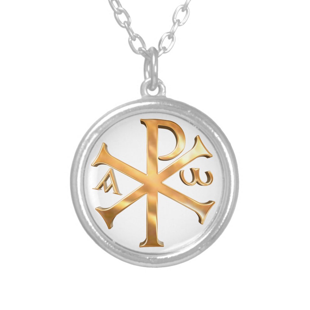 Gold Chi-Rho Silver Plated Necklace | Zazzle