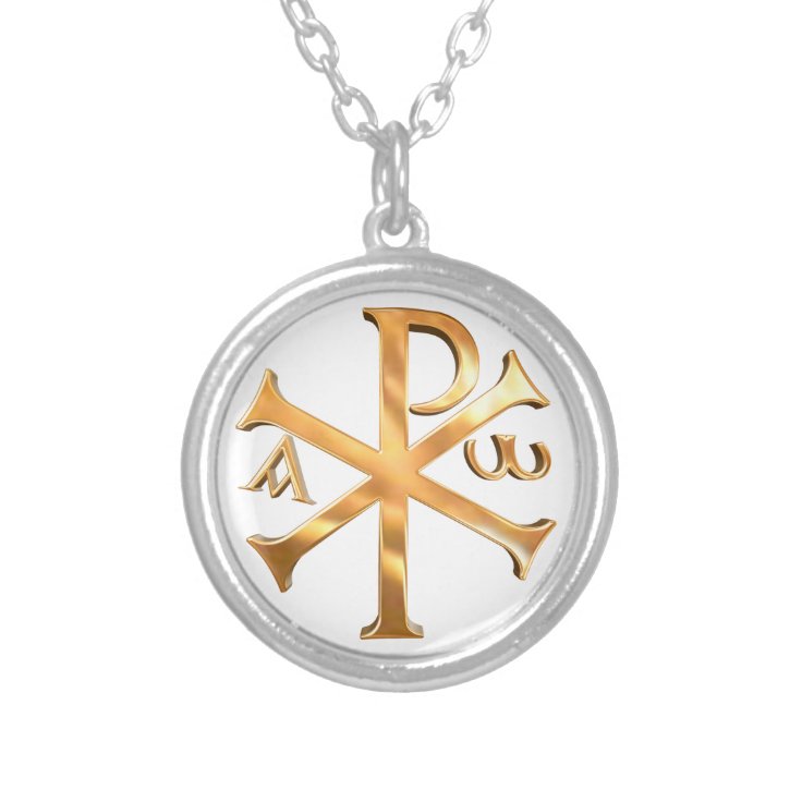 Gold Chi-Rho Silver Plated Necklace | Zazzle