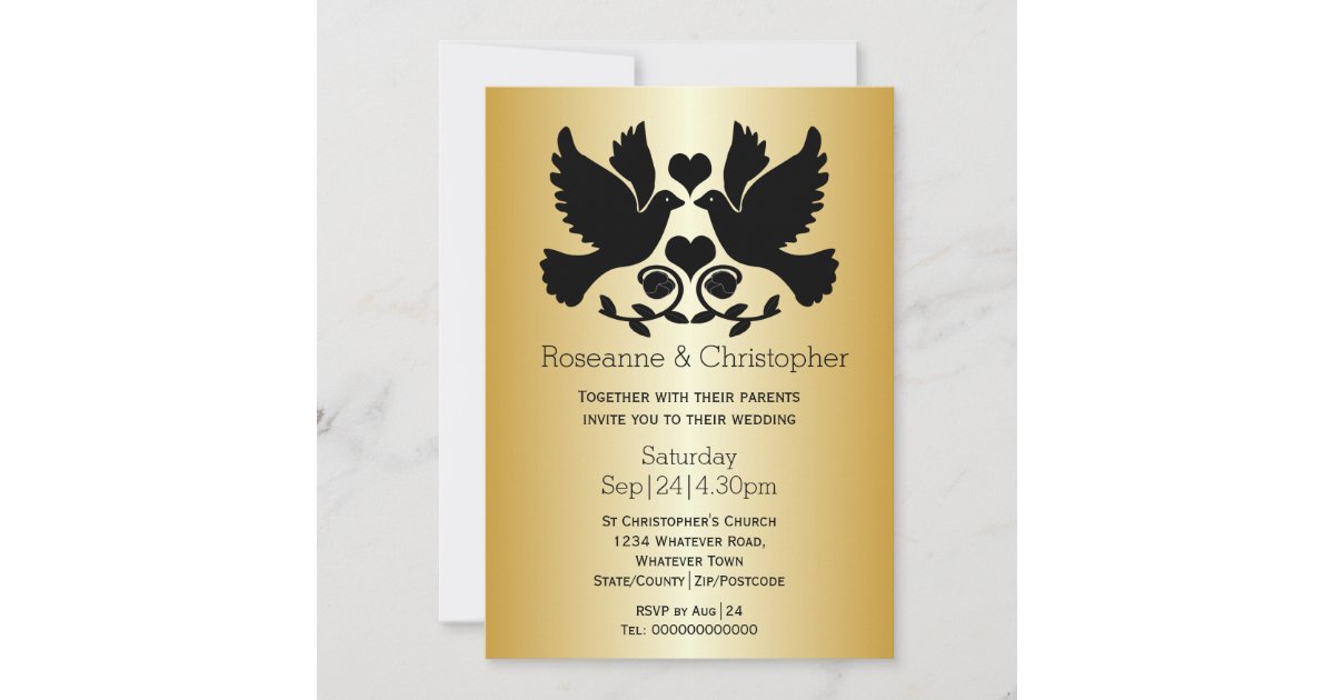 Gold Coloured Dove Personalised Wedding Invitation | Zazzle
