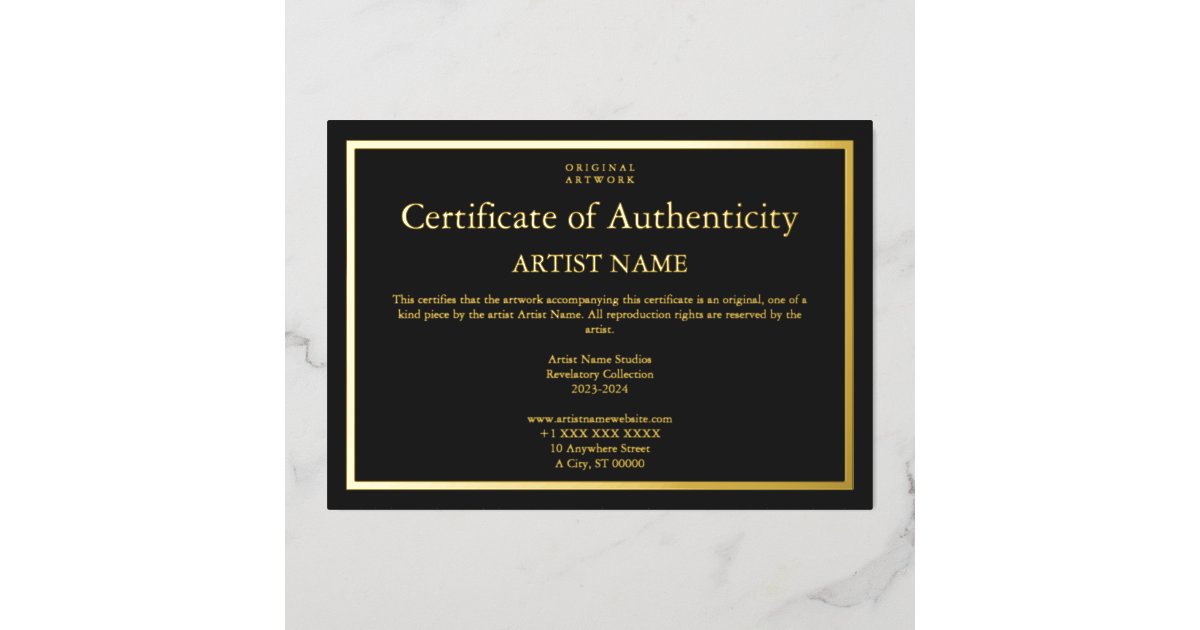 Gold Foil Black Certificate of Authenticity Art | Zazzle