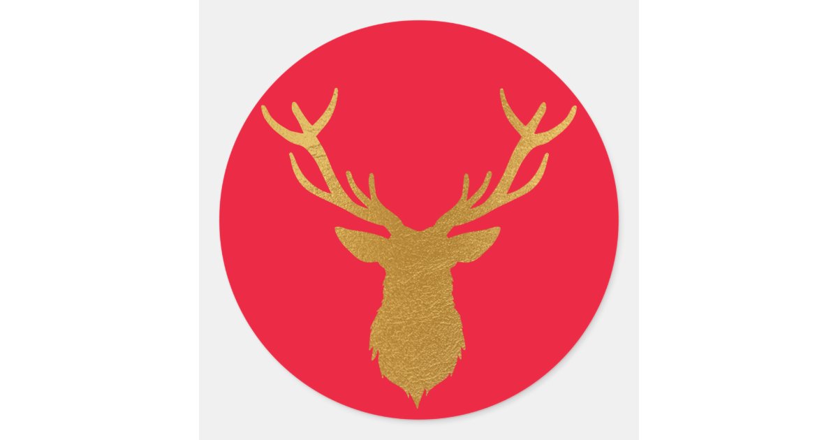 Gold Foil Deer Red Holiday Classic Round Sticker | Zazzle