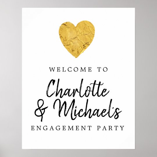 Gold Foil Heart Engagement Party Welcome Sign | Zazzle.co.uk