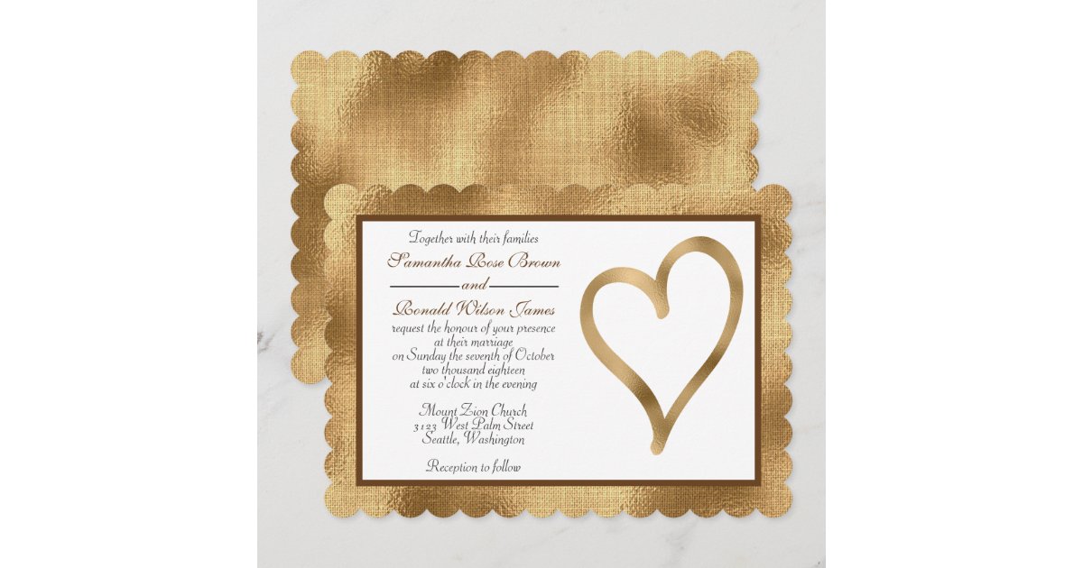 Gold foil with open heart wedding invitation | Zazzle