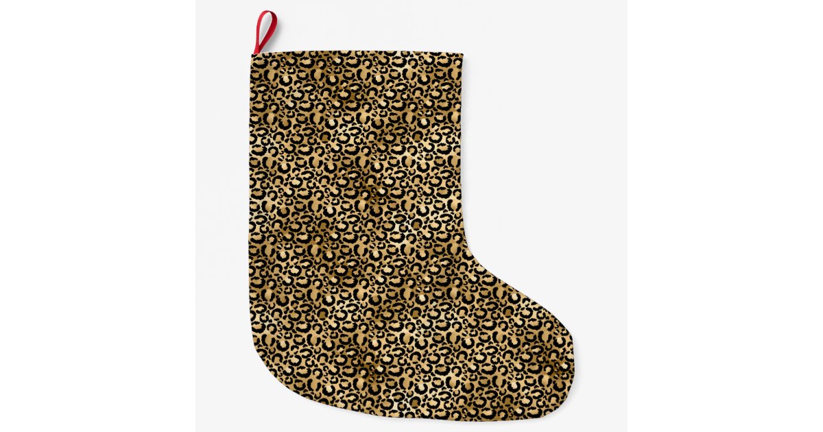 Gold Glam Black Leopard Print Large Christmas Stocking | Zazzle