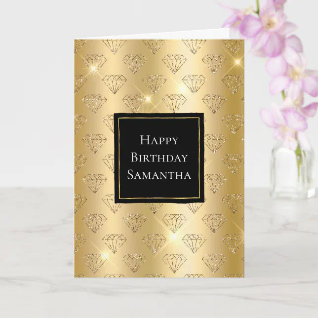 Gold Glam Glitter Diamonds Birthday Card | Zazzle