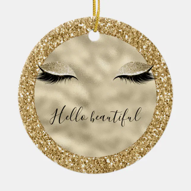 Gold Glam Glitter Girly Eyelashes personalized Ceramic Tree Decoration ...