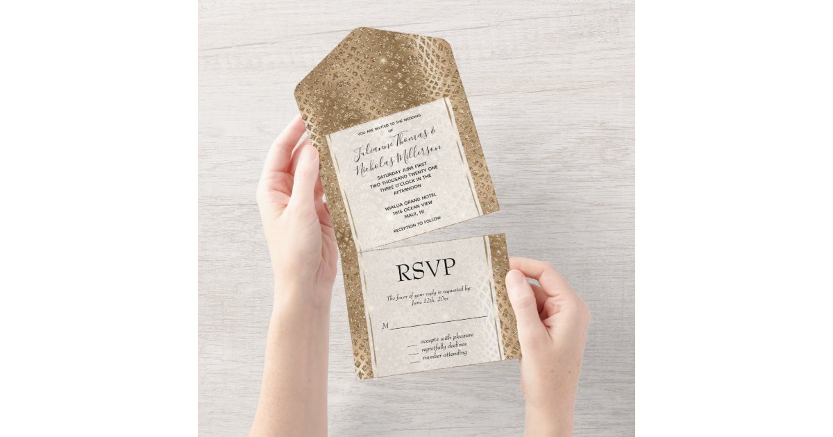 Gold Glam Glitter Snake Skin All In One Invitation | Zazzle