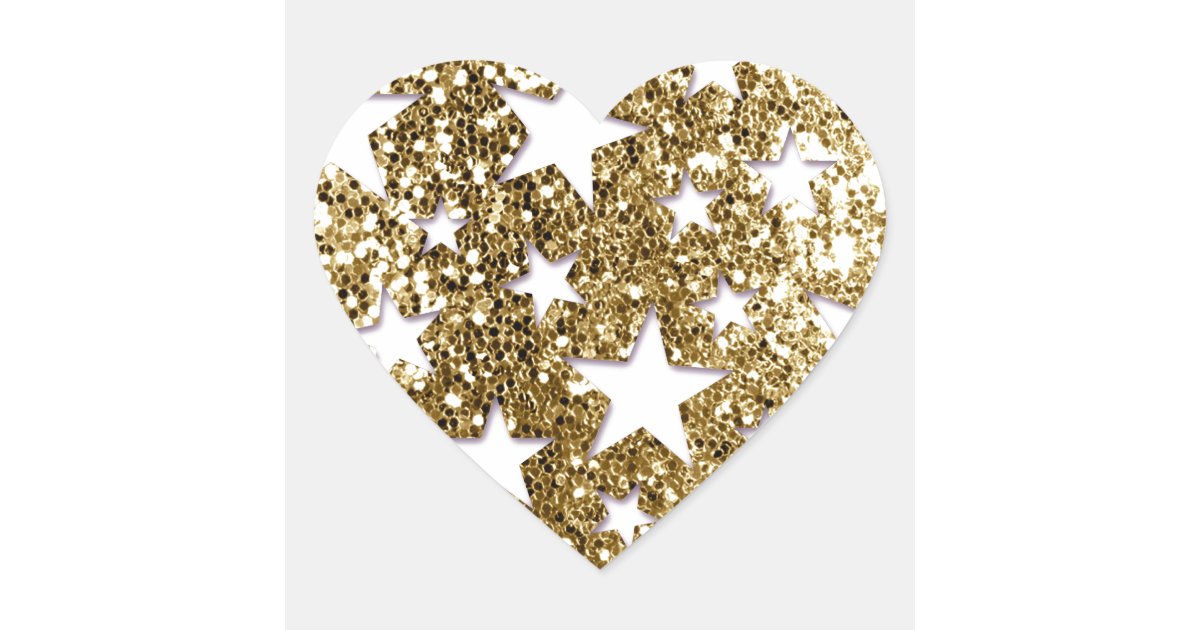 Gold Glitter Look Stars Heart Sticker | Zazzle