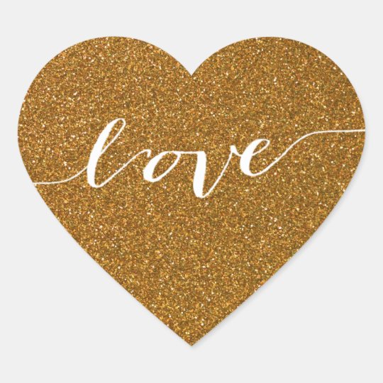 Gold Glitter Love Heart Wedding Favour Heart Sticker | Zazzle.co.uk
