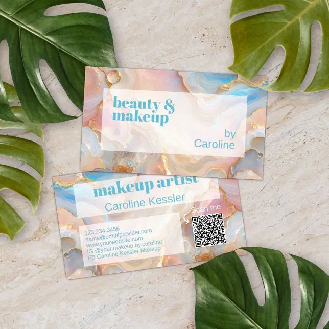 Gold Glitter Marble Art Pattern Scannable QR Code Business Card | Zazzle