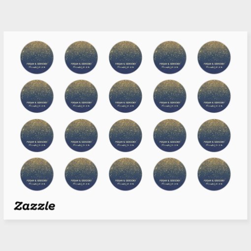 Gold Glitter Navy Vintage Wedding Classic Round Sticker | Zazzle