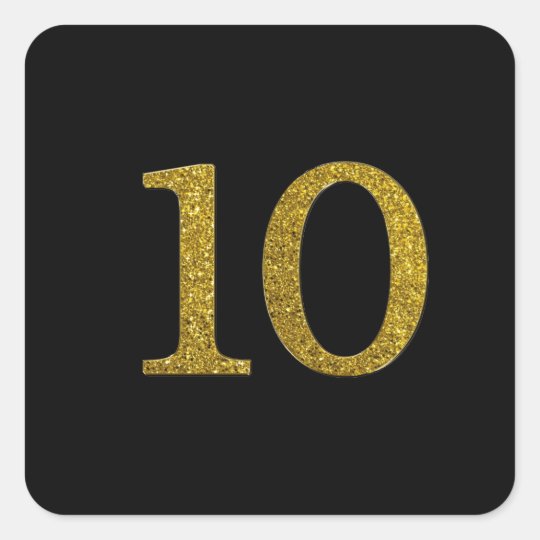 Gold Glitter Number 10 wide font Square Sticker | Zazzle.co.uk