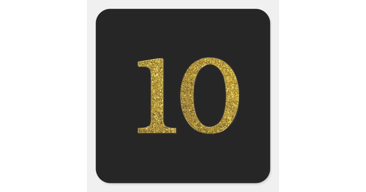 Gold Glitter Number 10 wide font Square Sticker | Zazzle