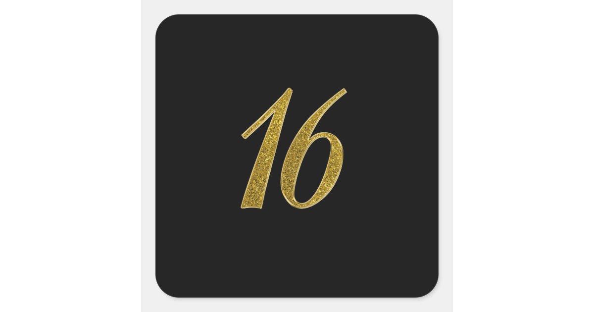 Gold Glitter Number 16 Square Sticker | Zazzle
