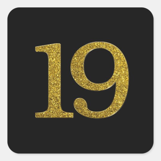 Gold Glitter Number 19 Wide Font Square Sticker | Zazzle.co.uk