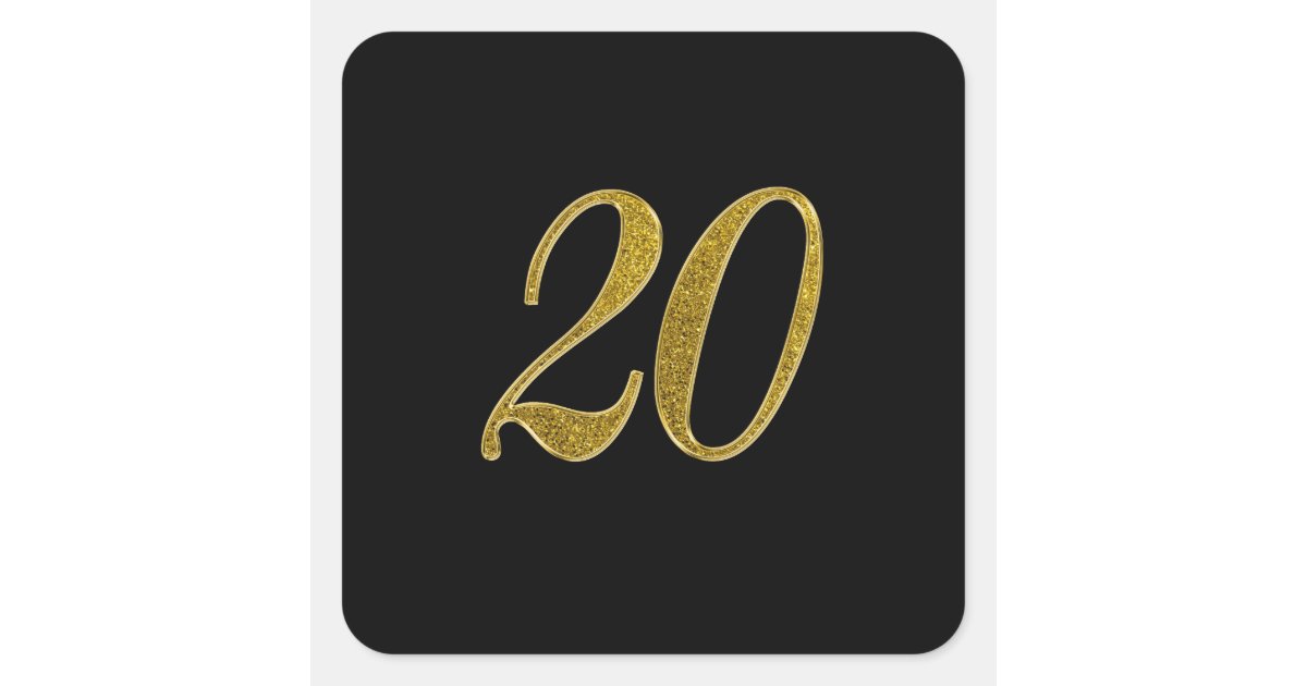 Gold Glitter Number 20 Square Sticker | Zazzle