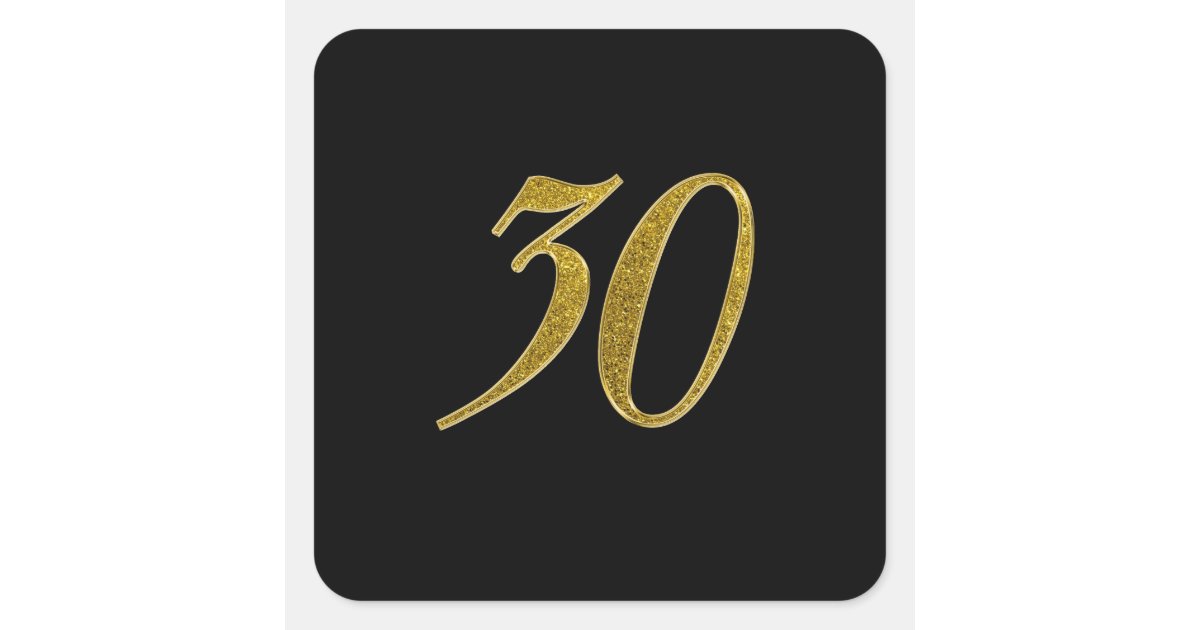 Gold Glitter Number 30 Square Sticker | Zazzle