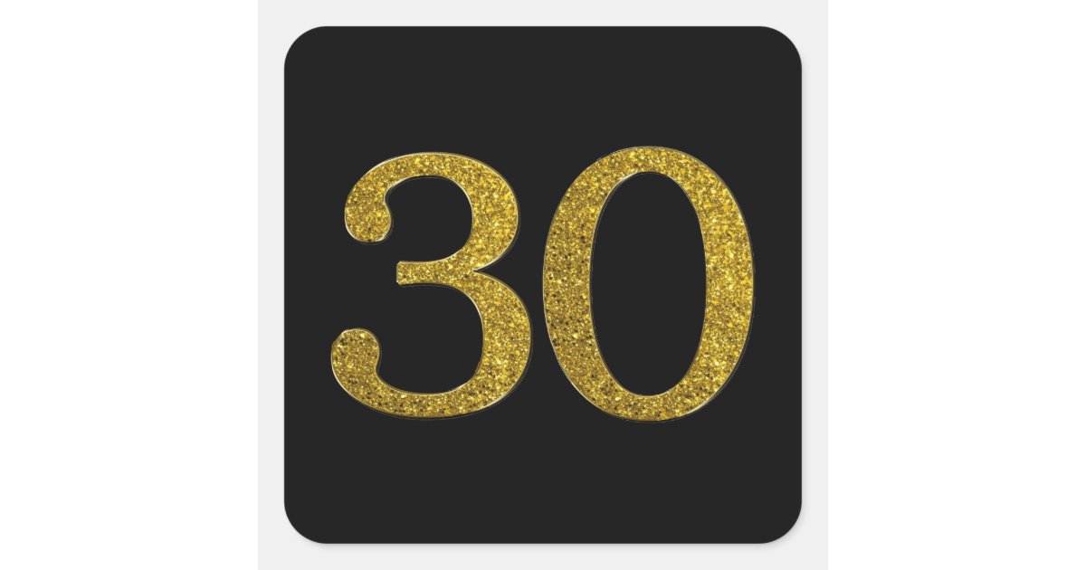 Gold Glitter Number 30 Wide Font Square Sticker | Zazzle