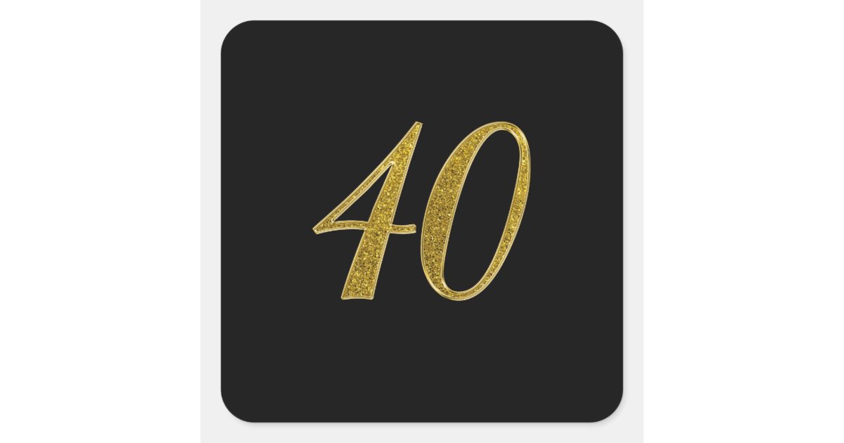 Gold Glitter Number 40 Square Sticker | Zazzle