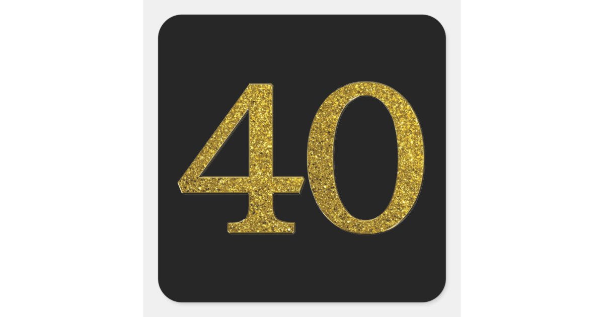 Gold Glitter Number 40 Wide Font Square Sticker | Zazzle