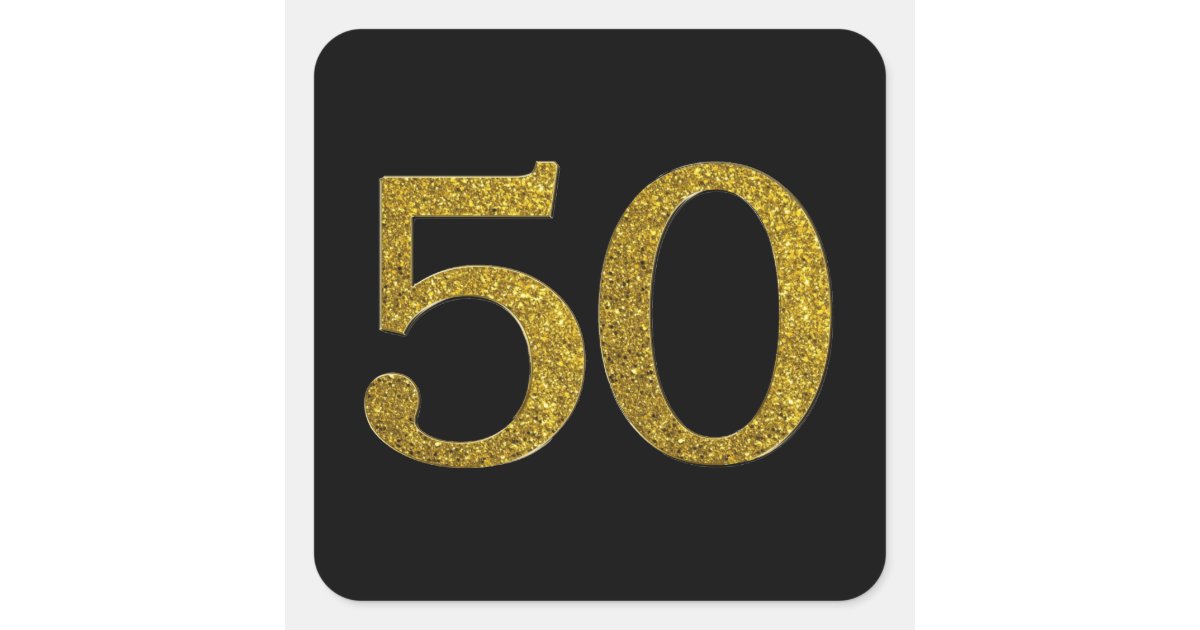 Gold Glitter Number 50 Wide Font Square Sticker | Zazzle