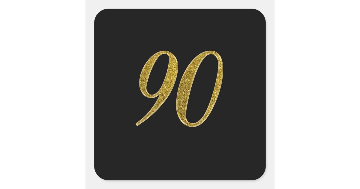 Gold Glitter Number 90 Square Sticker | Zazzle