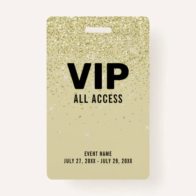 Gold Glitter VIP All Access Pass Event ID Badge | Zazzle