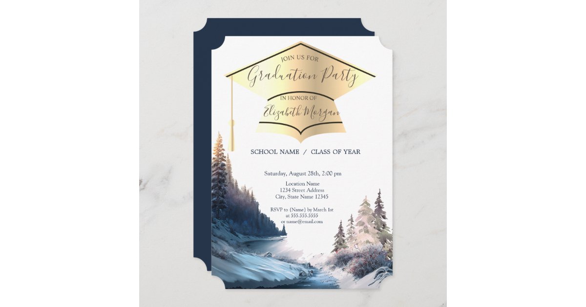 Gold Graduation Cap,Landscape,Nature Graduation Invitation | Zazzle