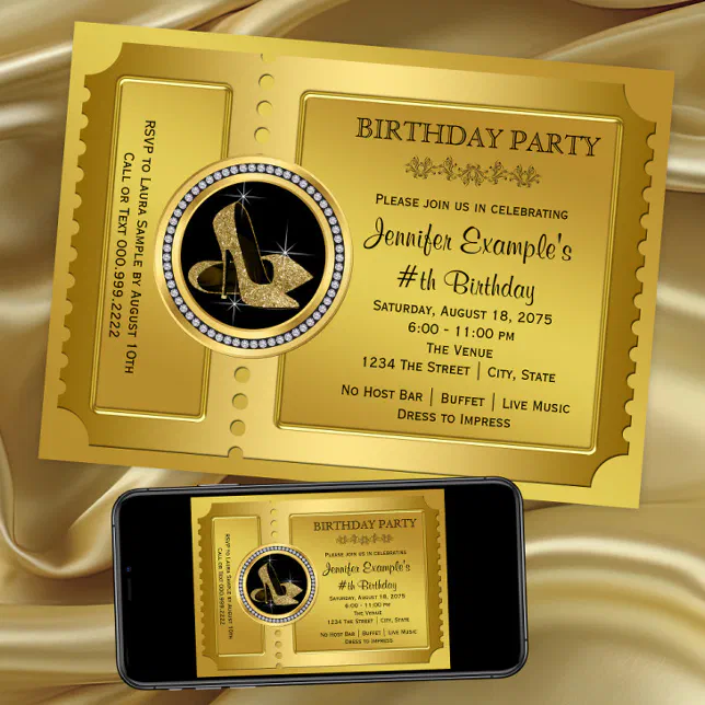 Gold High Heel Shoe Birthday Party Invitation | Zazzle