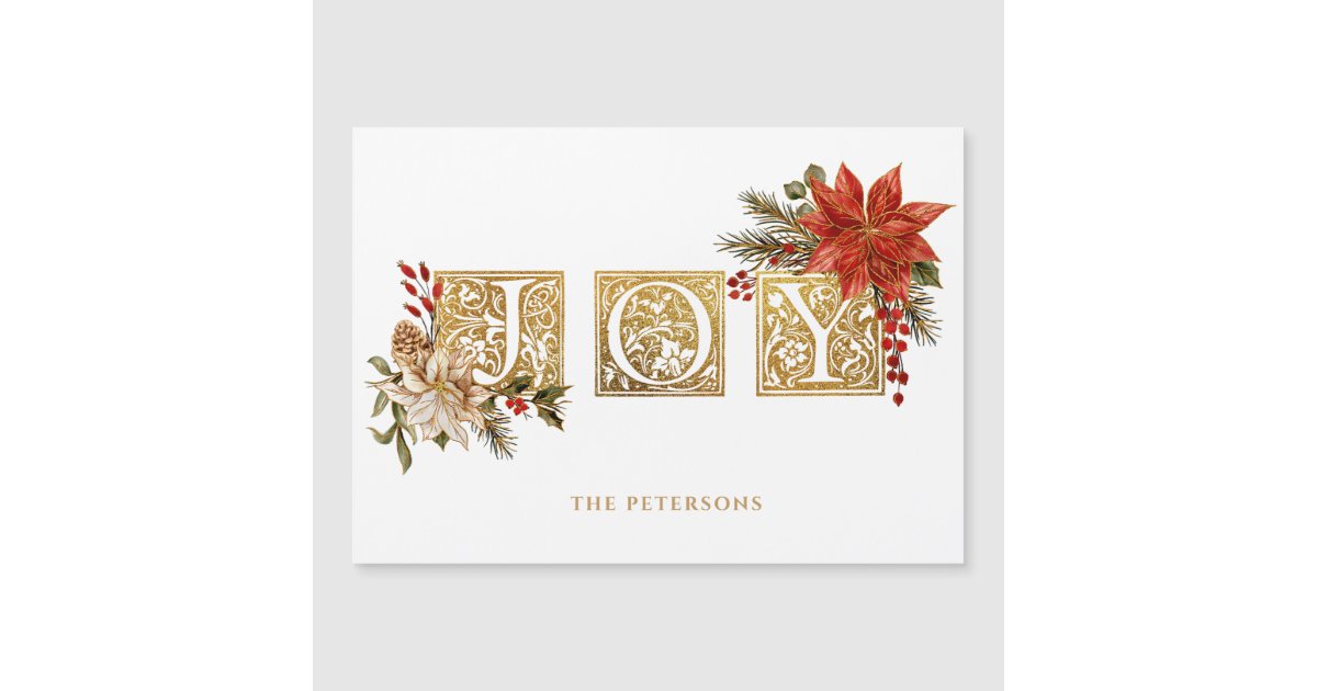 Gold Illuminated Joy Block Letters w/Poinsettias | Zazzle