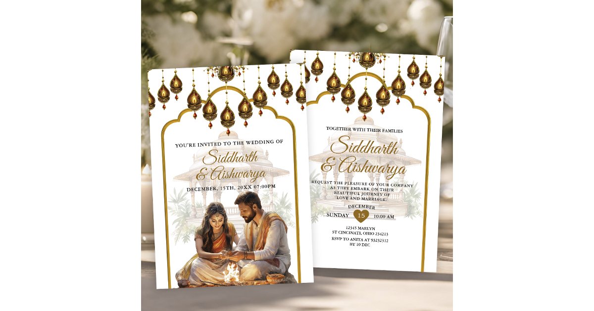 Gold Indian Wedding Ceremony Roka Hindu Bollywood Invitation | Zazzle