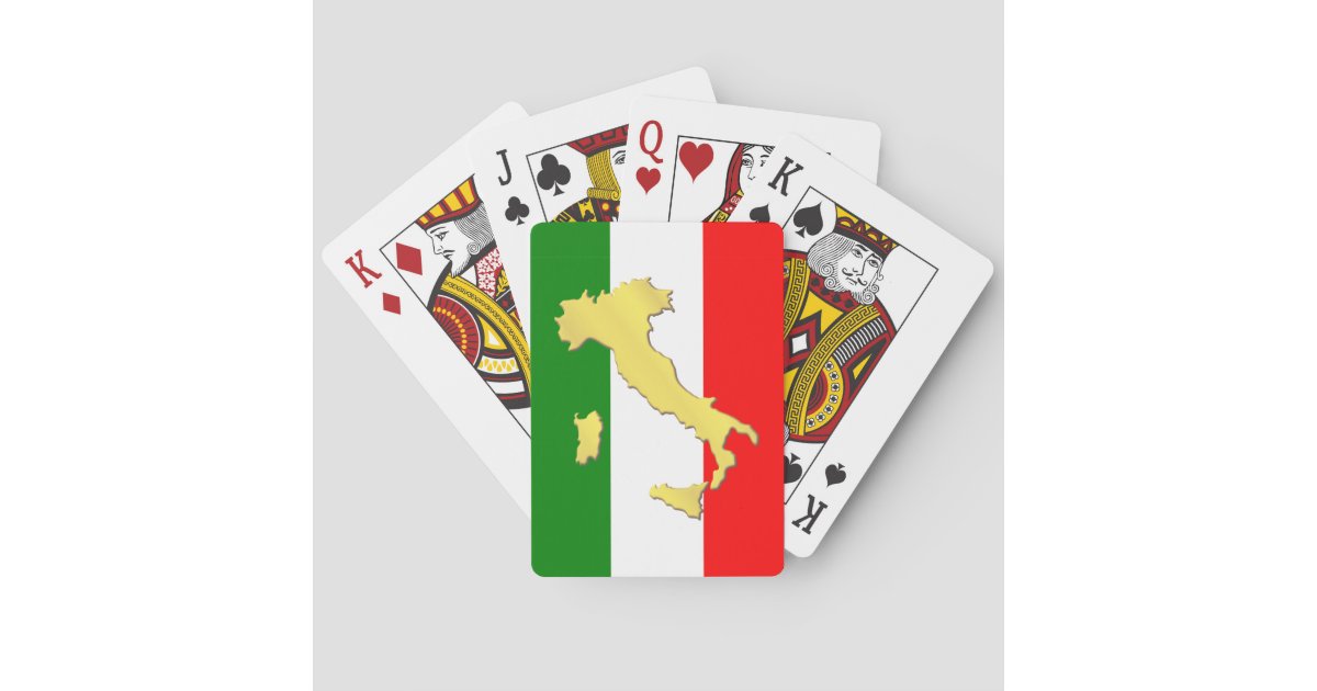 Gold Italy Map Italian Flag Playing Cards | Zazzle
