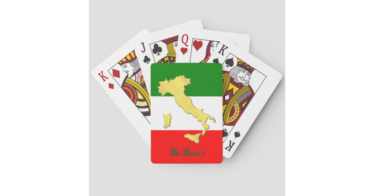 Gold Italy Map Italian Flag Playing Cards | Zazzle