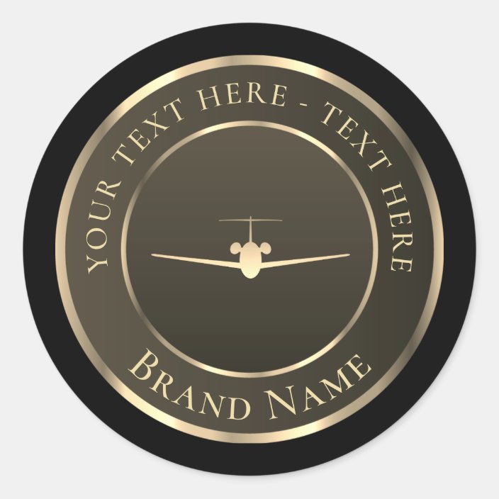 Gold Jet Aeroplane Logo Classic Round Sticker | Zazzle.co.uk