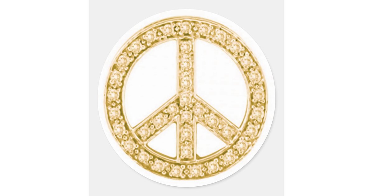 Gold Jewels Peace Sign Classic Round Sticker | Zazzle
