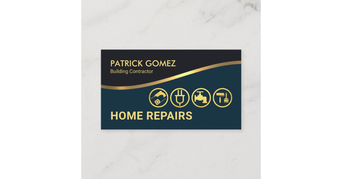 Gold Layer Waves Gold Handyman Tools Business Card | Zazzle