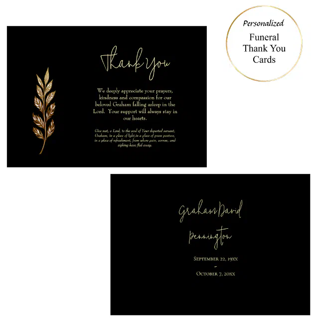 Gold Leaves Orthodox Christian Funeral Thank You Card | Zazzle