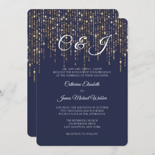 Gold Lights, Midnight Blue, Elegant Wedding Invitation | Zazzle.co.uk
