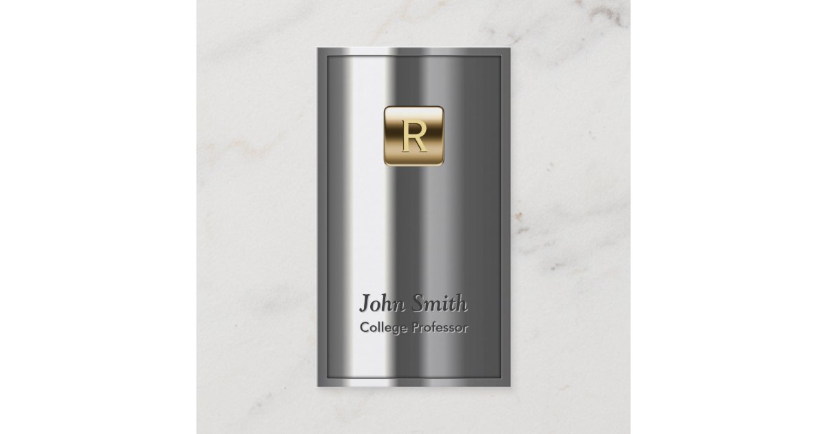 Gold Logo Metallic Professor Business Card | Zazzle