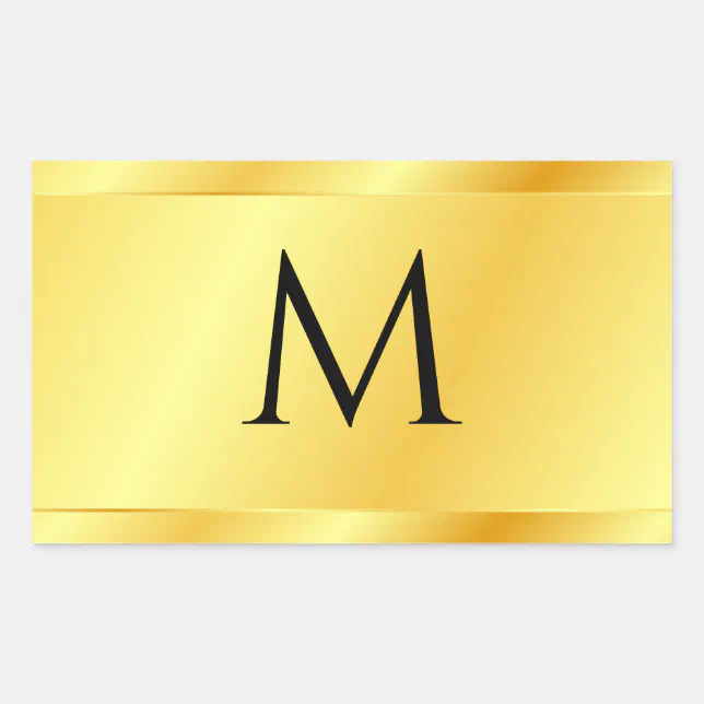 Gold Look Modern Elegant Monogrammed Template Rectangular Sticker | Zazzle