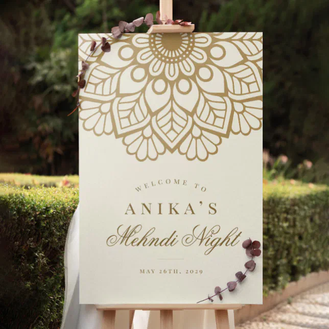 Gold Mandala Indian Mehndi Night Welcome Sign | Zazzle